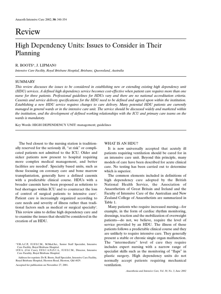 Review: High Dependency Units: Issues To Consider in Their Planning ...