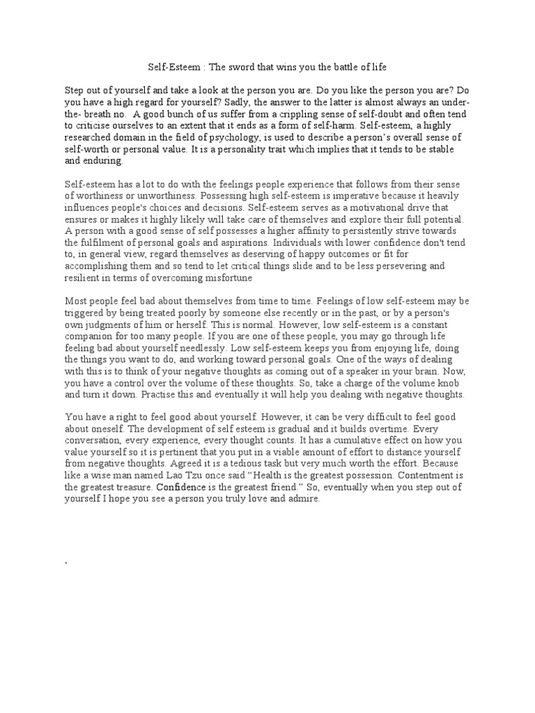 Self Esteem Pdf Self Esteem Social Psychology