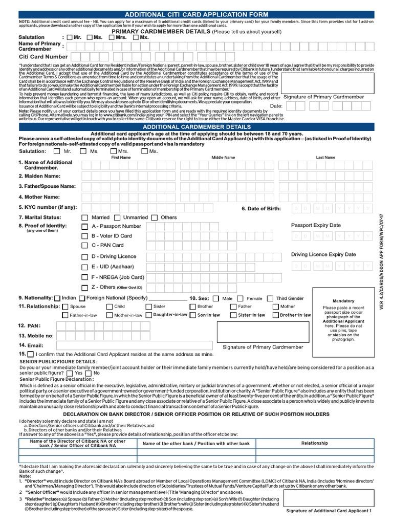 Add On Application Form | PDF | Identity Document | Credit Card