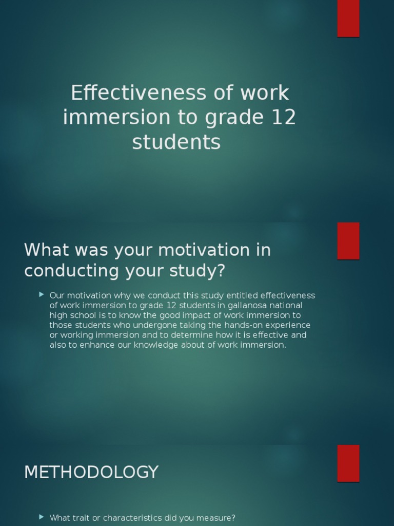 Effectiveness of Work Immersion To Grade 12 Students | PDF ...