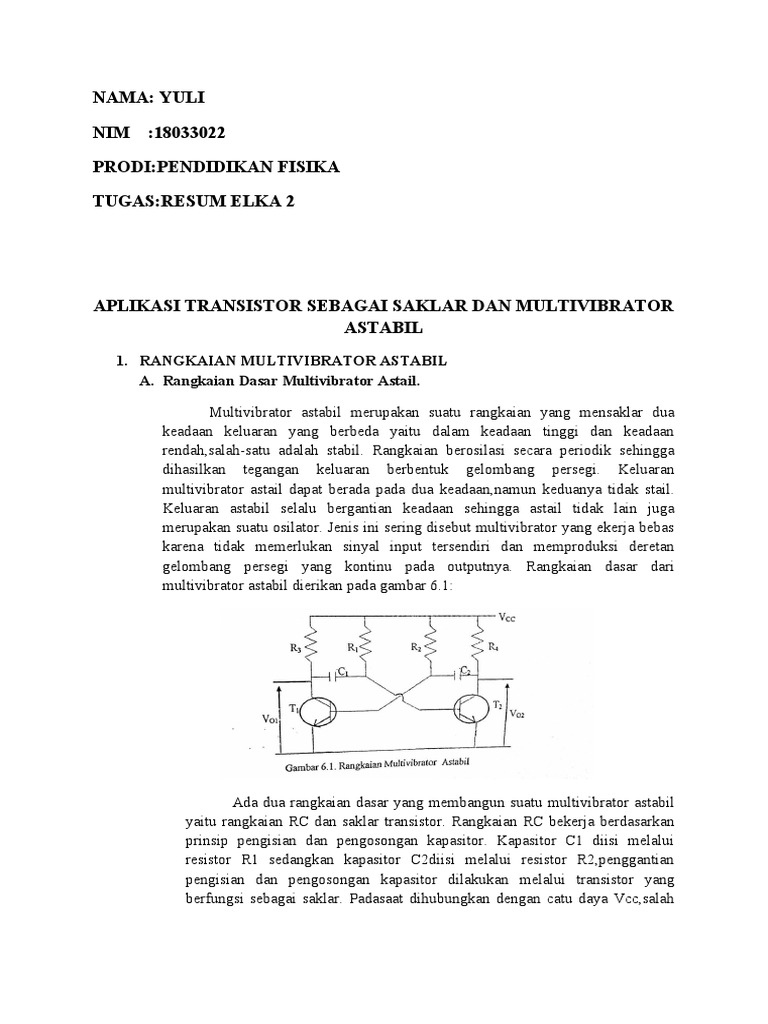 Tugas 9 APLIKASI TRANSISTOR SEBAGAI SAKLAR DAN MULTIVIBRATOR ASTABIL ...