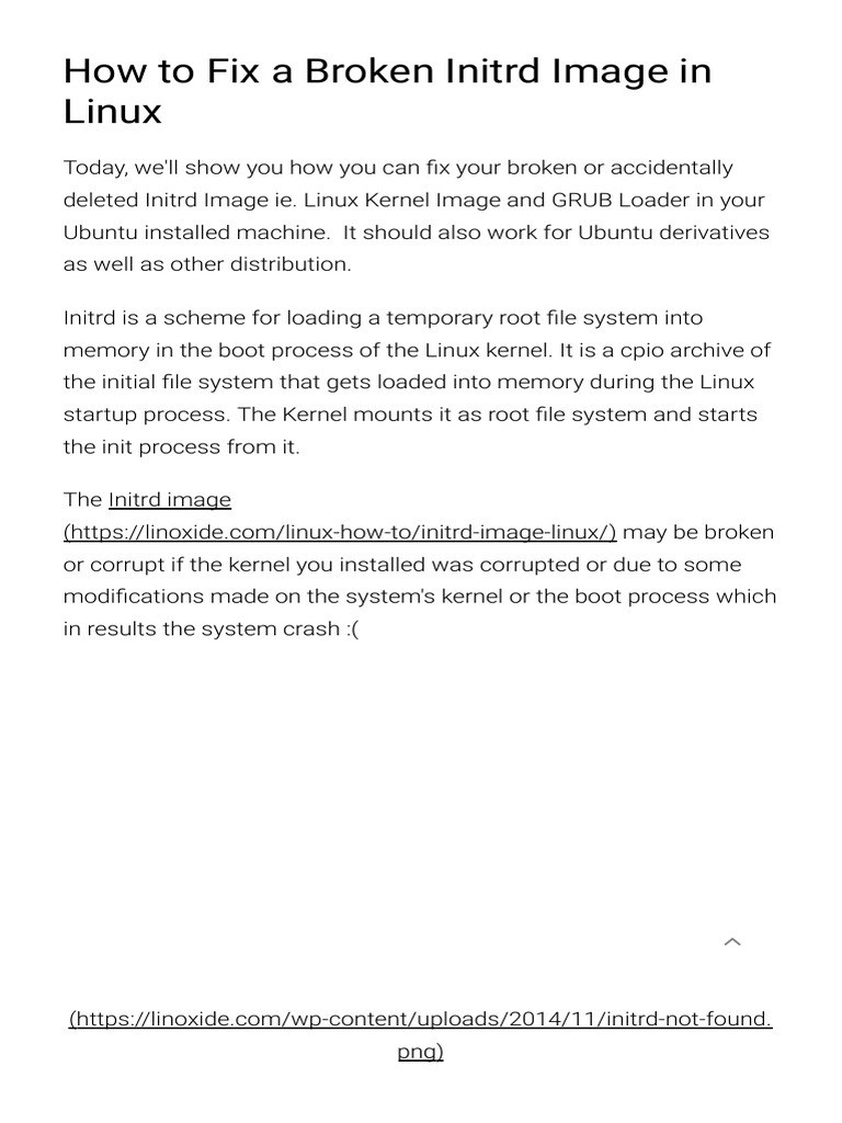 How To Fix A Broken Initrd Image in Linux-1 | PDF | Booting | Linux