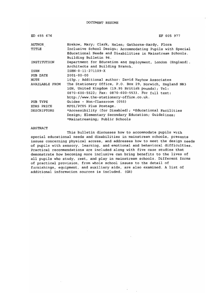 DFEE Building Bulletin 94 PDF | PDF