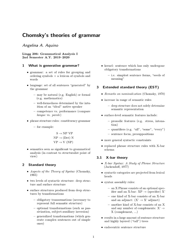 Presentation2 Chomsky Handout | PDF | Phrase | Syntax