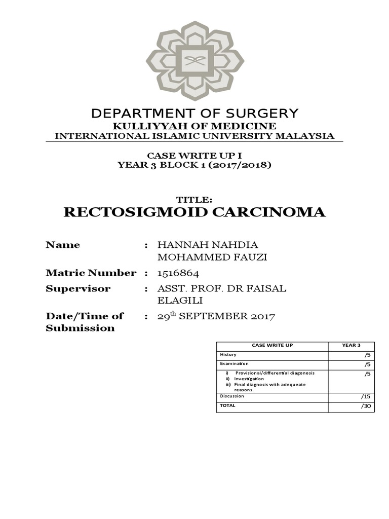 Rectosigmoid Carcinoma: Department of Surgery | PDF | Colorectal Cancer ...
