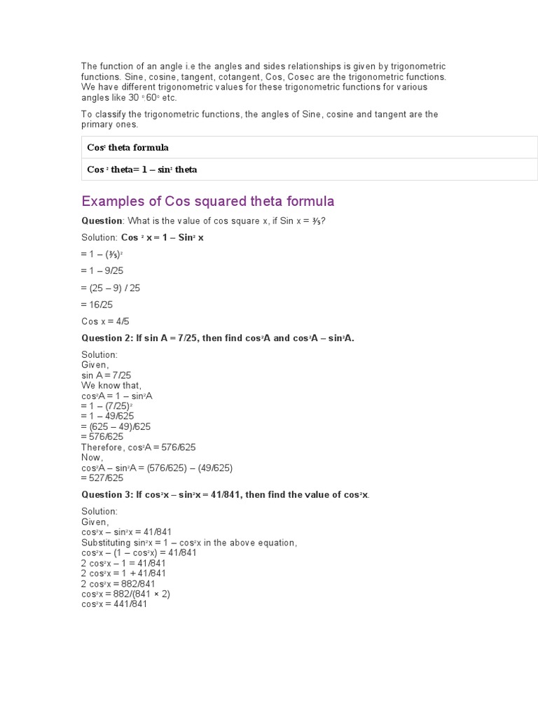 Examples of Cos Squared Theta Formula | PDF