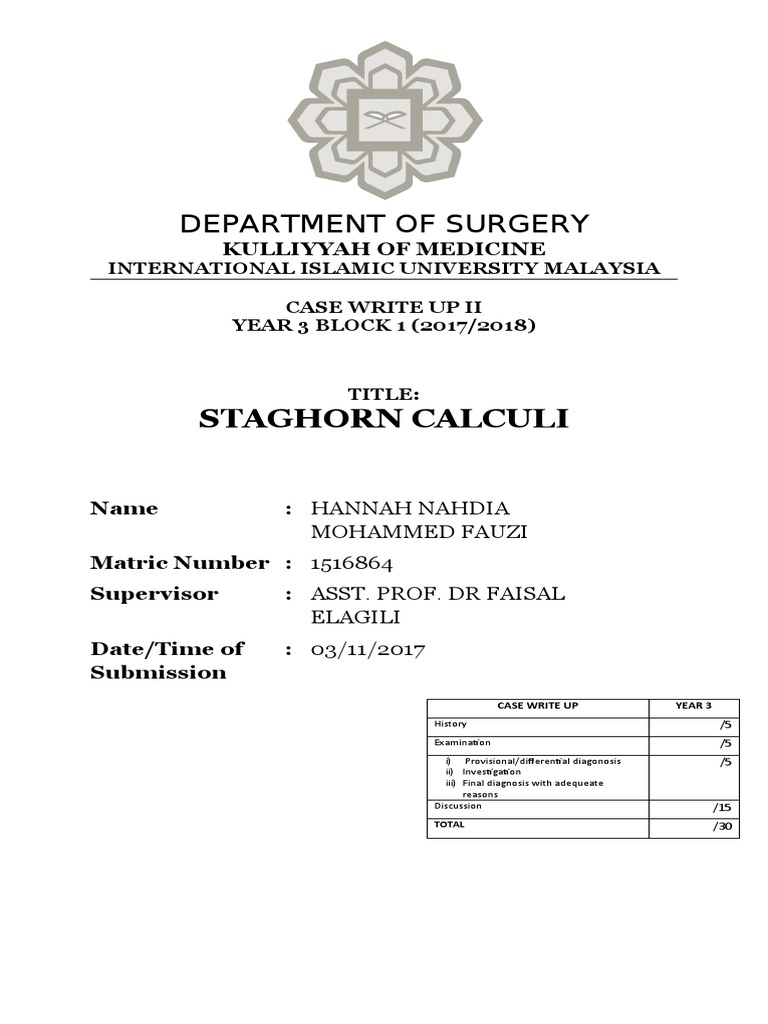 Staghorn Calculi: Department of Surgery | PDF | Urine | Clinical Medicine