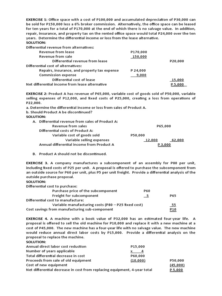 Differential Analysis Exercises in Accounting | PDF | Exports ...