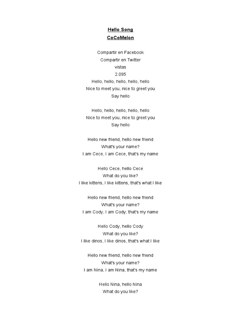 Cancion Hello Cocomelon | PDF