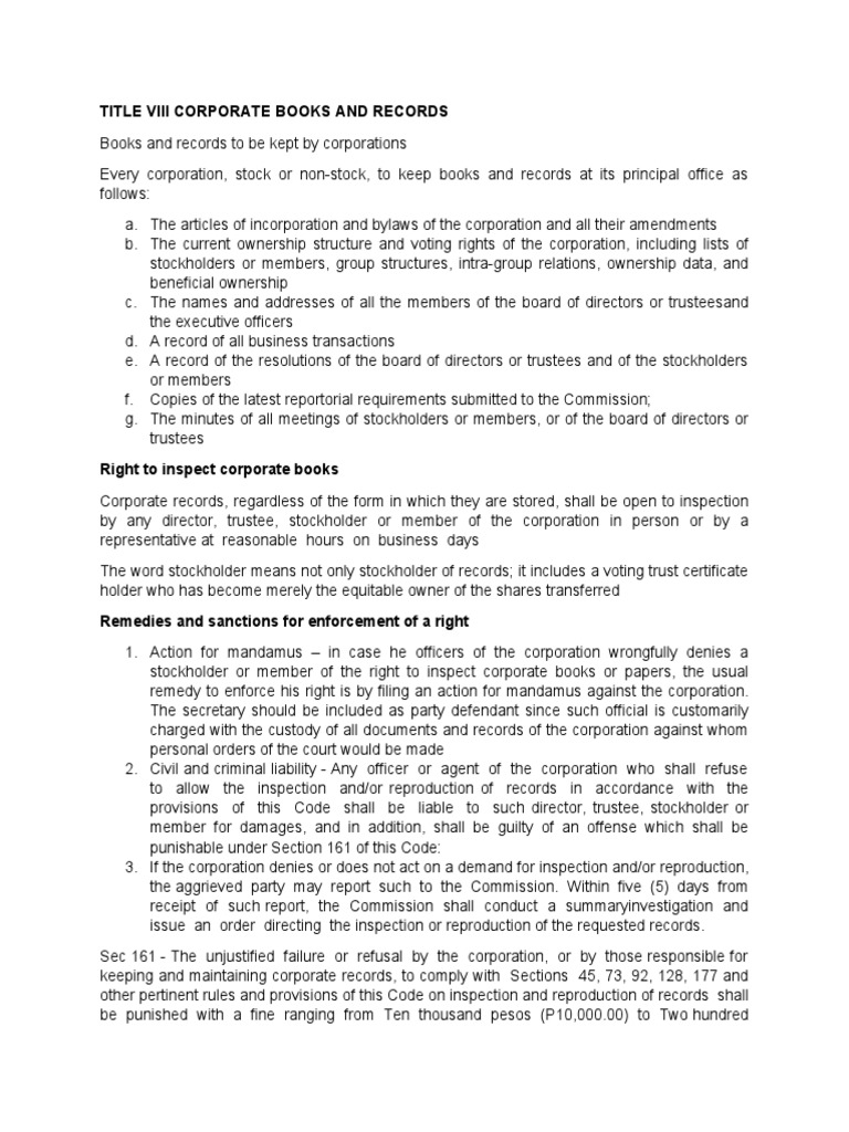 Corporate Books and Records Rights | PDF | Corporations | Trustee