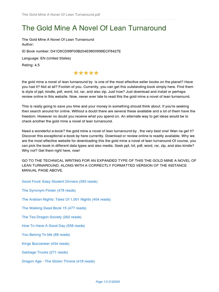 The Gold Mine: Lean Turnaround Insights | PDF | Amazon Kindle | Books