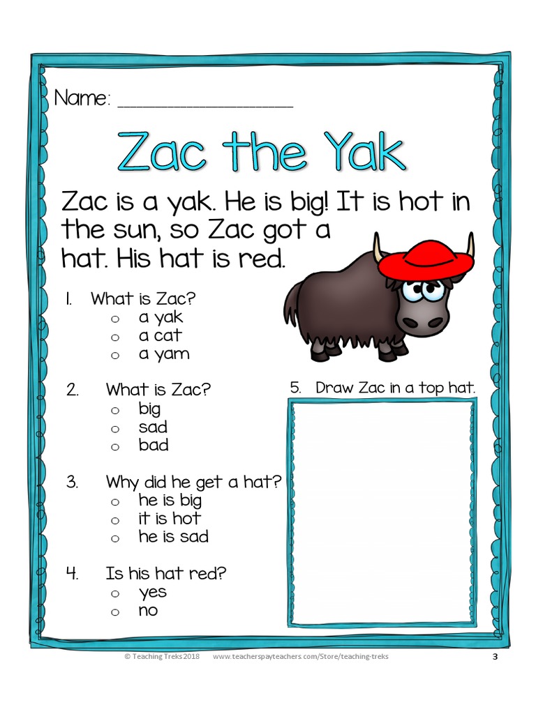 CVC Freebie Reading Comprehension Full Pages | PDF