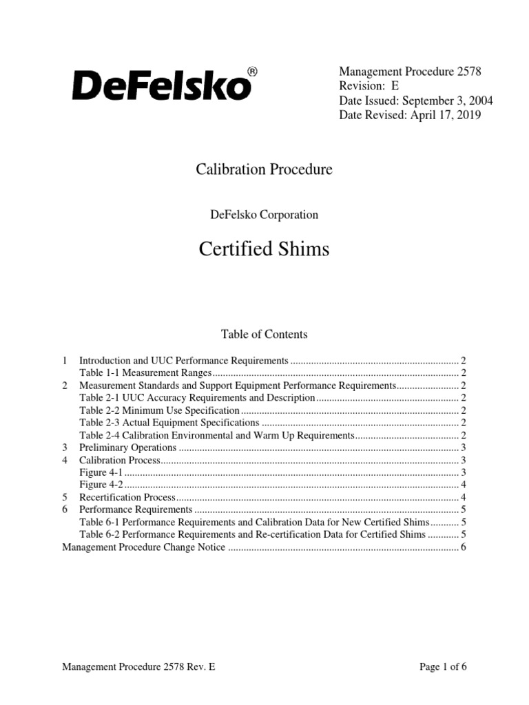 Calibration Defelsko Certified Shims | PDF | Calibration ...