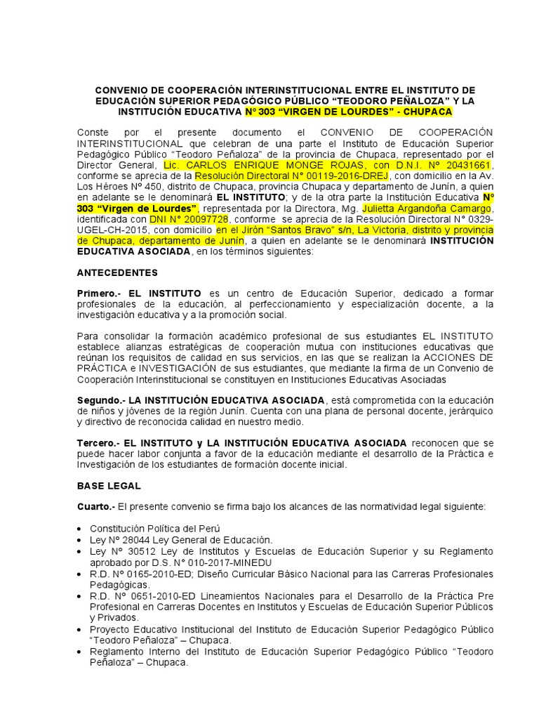 5 Modelo de Convenio de Practica | PDF | Educación más alta | Maestros
