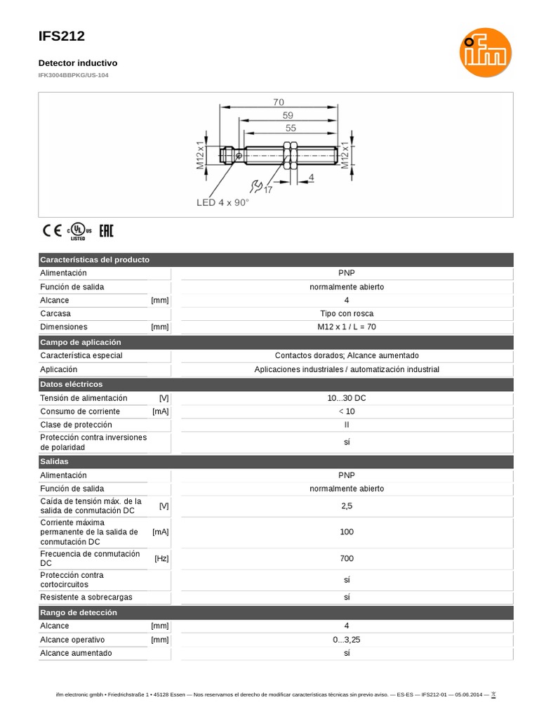 Detector Inductivo IFS212 de IFM | PDF | Electricidad | Ingenieria ...
