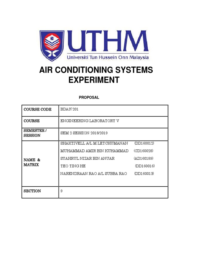 Air Conditioning Systems Experiment: Proposal | PDF | Air Conditioning ...