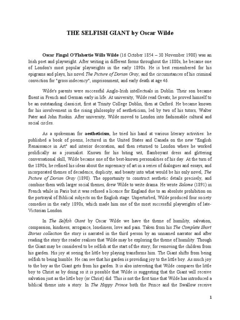 The Selfish Giant | PDF | Oscar Wilde