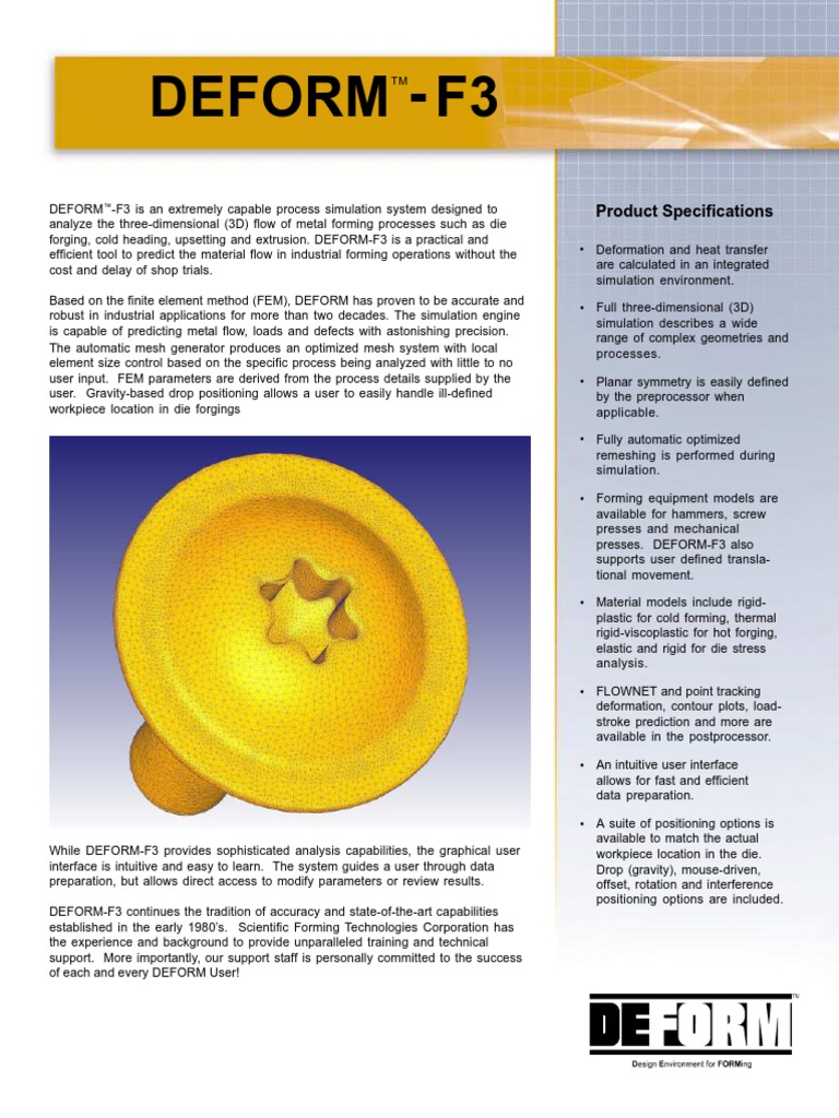 Deform - F3: Product Specifications | PDF | Forging | Simulation