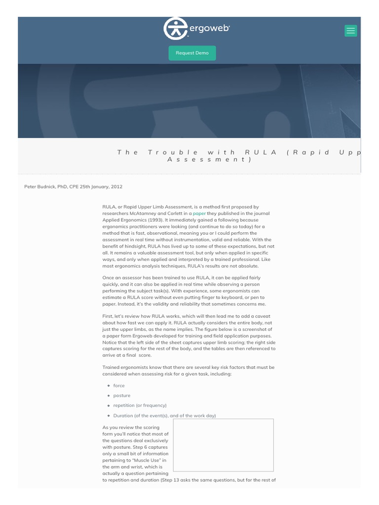 The Trouble With RULA (Rapid Upper Limb Assessment) : Request Demo ...
