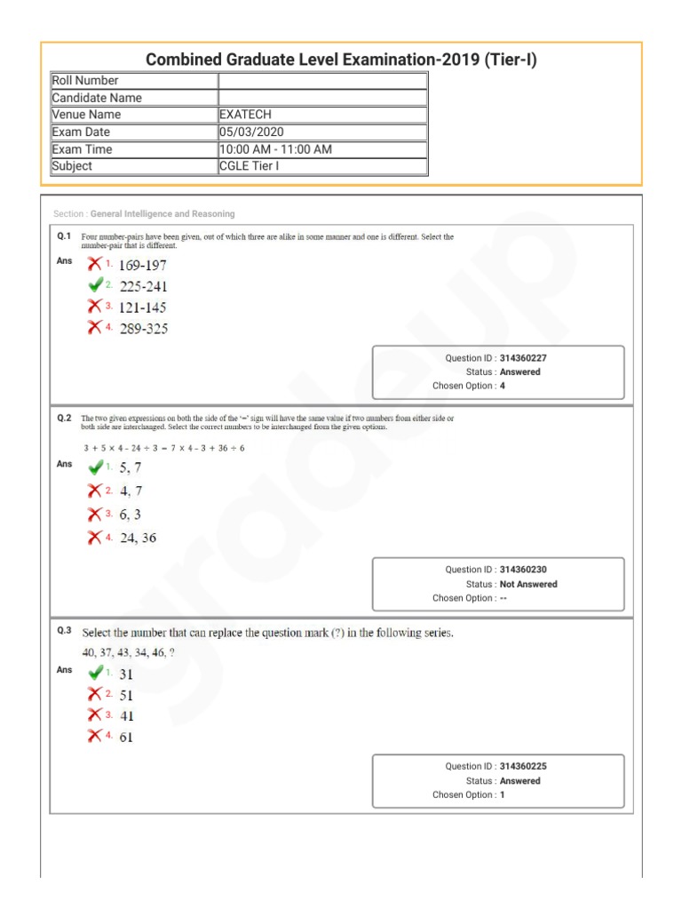 Combined Graduate Level Examination-2019 (Tier-I) | PDF | Question | Nature