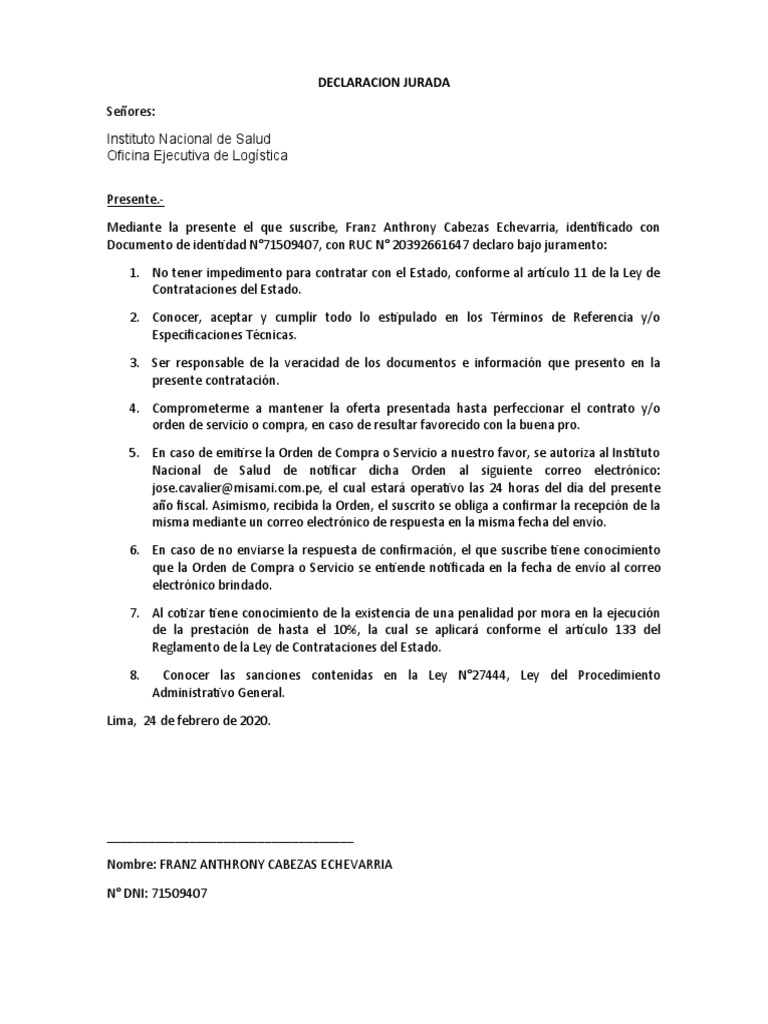 Formato DDJJ | PDF