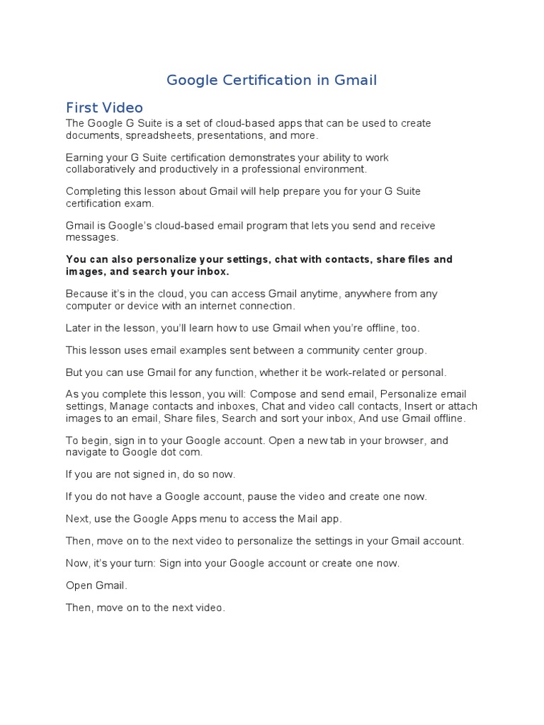 Google Certification in Gmail | PDF | Gmail | Online And Offline