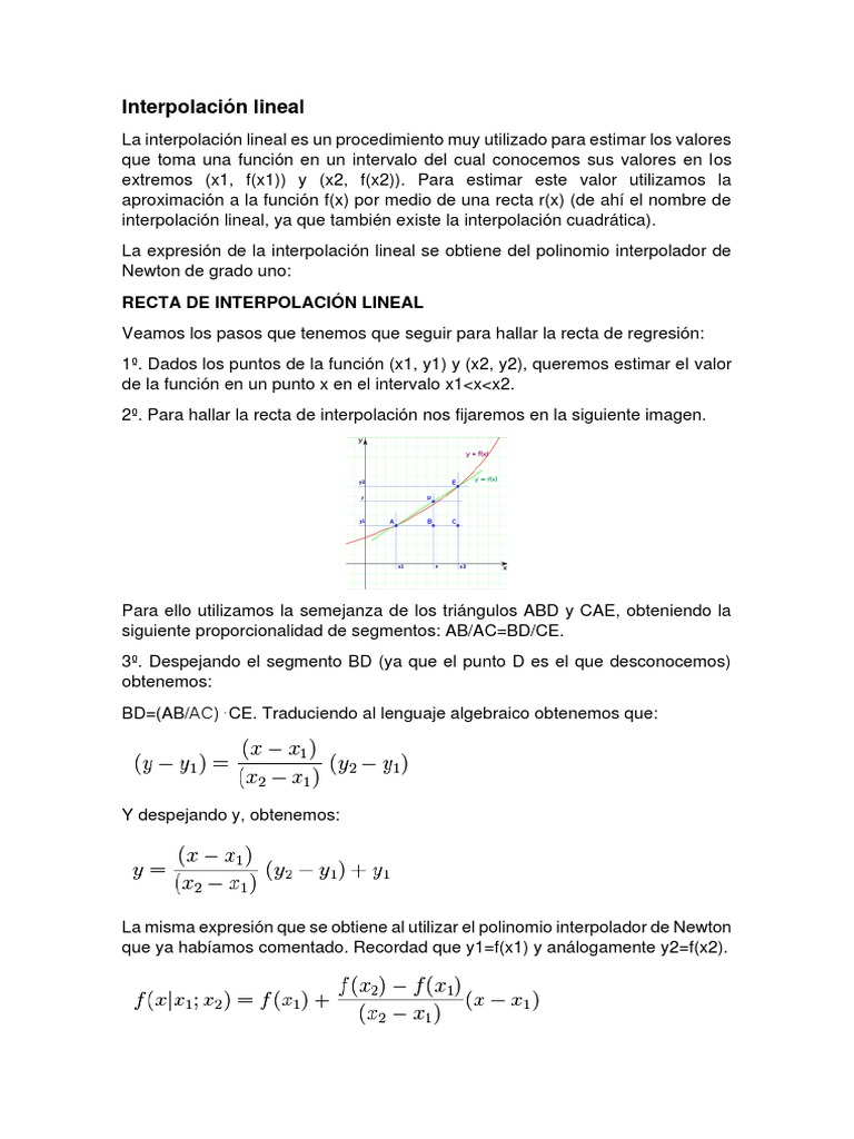 Interpolación Lineal - Resumeny Ejercicios | PDF | Matemáticas ...
