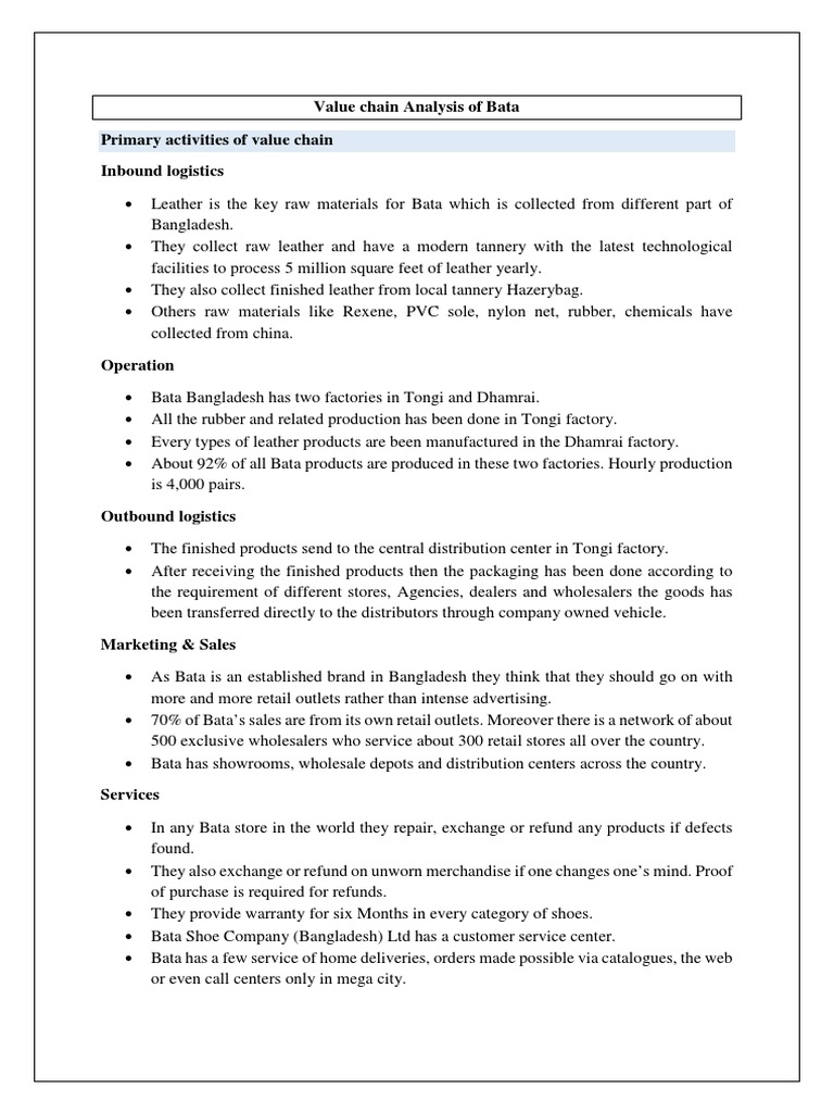 SM Chap 3 Value Chain Analysis of Bata PDF | PDF | Competition ...