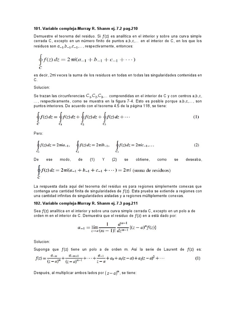 Ejercicios de Variable Compleja | Descargar gratis PDF | Análisis complejo | Integral