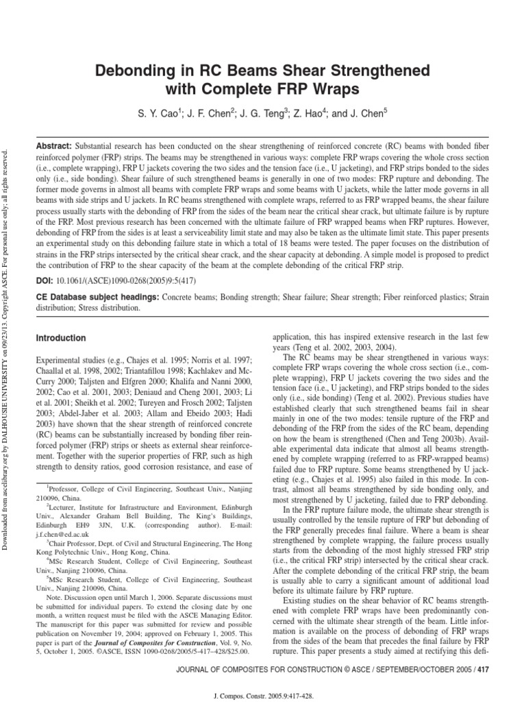 Debonding in RC Beams Shear Strengthened With Complete FRP Wraps | PDF ...
