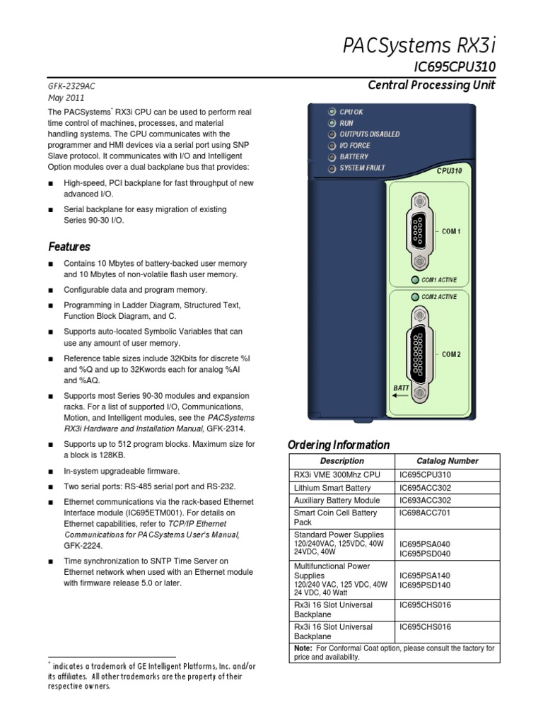 Pacsystems Rx3I: Central Processing Unit | PDF | Flash Memory | Central ...