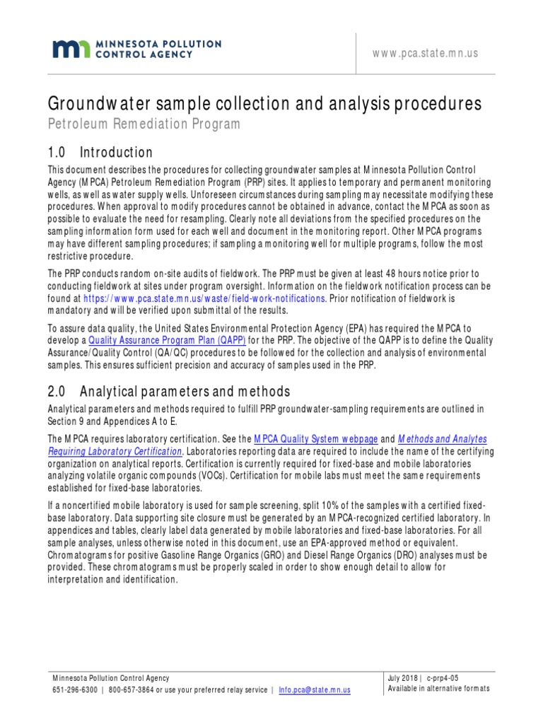 Groundwater Sample Collection and Analysis Procedures: Petroleum ...