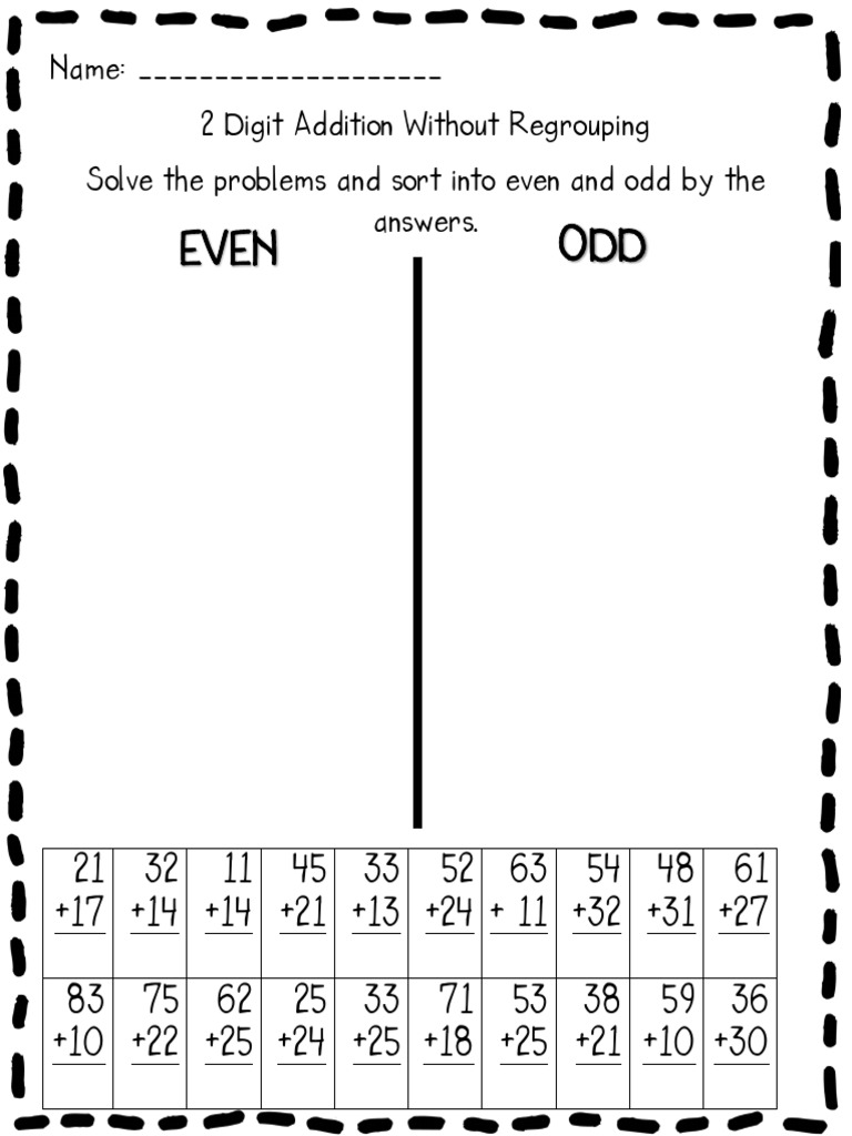 Name: - 2 Digit Addition Without Regrouping Solve The Problems and Sort ...