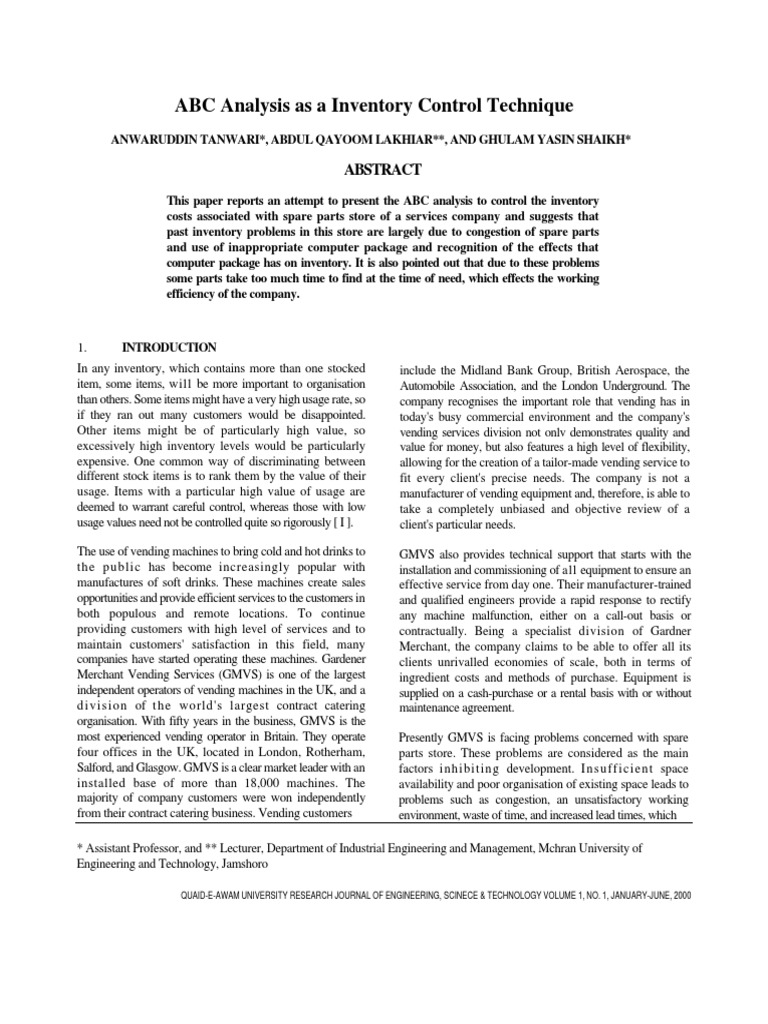 ABC Analysis Journal | PDF | Inventory | Supply Chain Management