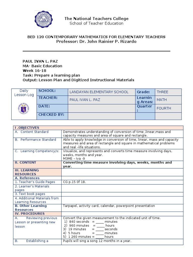 Lesson Plan in Math 3 | PDF | Lesson Plan | Teachers