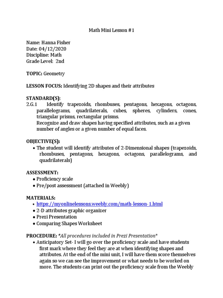 Math Mini Lesson 1 | PDF | Rectangle | Shape