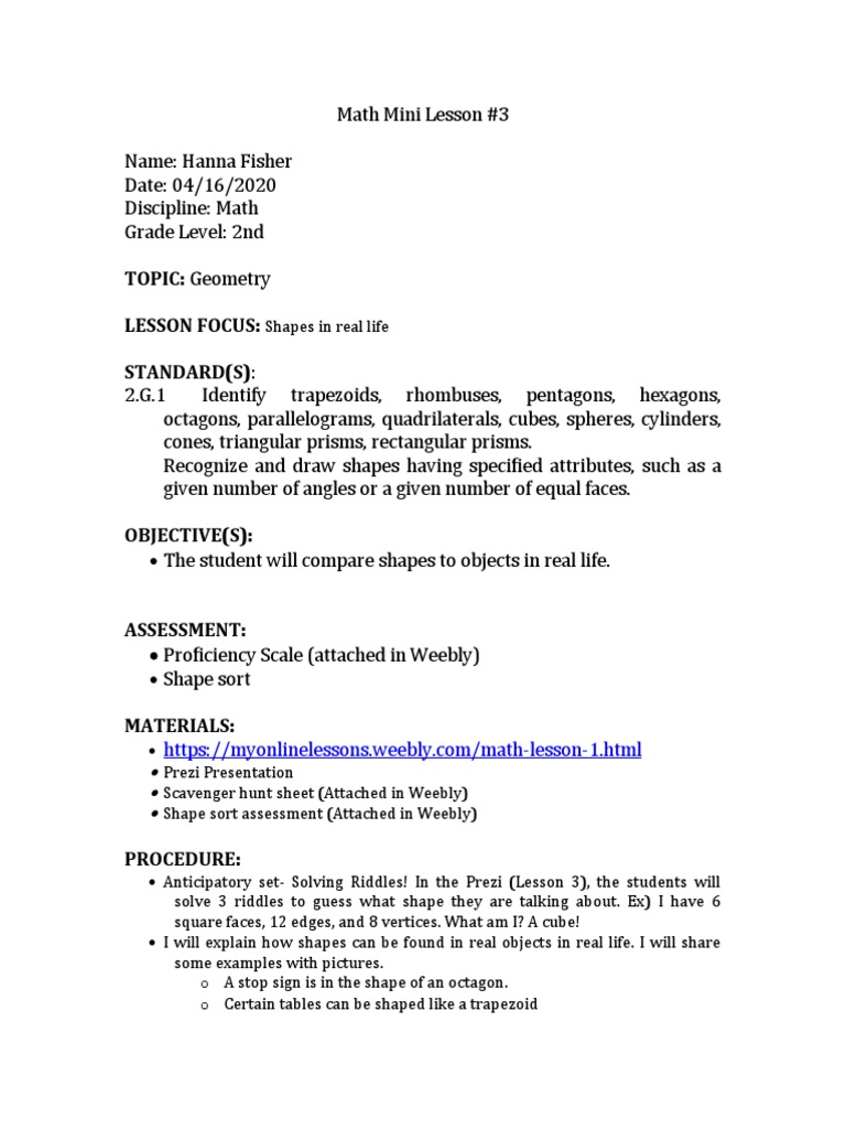 Math Mini Lesson 3 | PDF