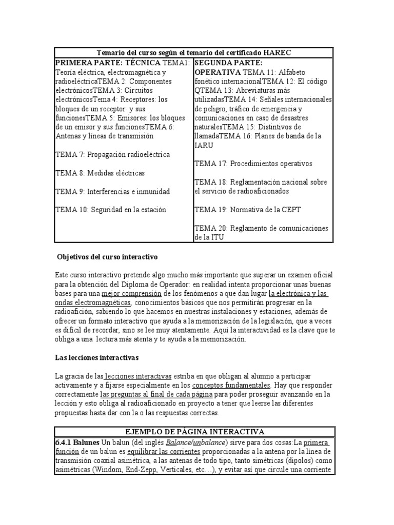 Temario Del Curso Según El Temario Del Certificado HAREC | PDF | Antena ...