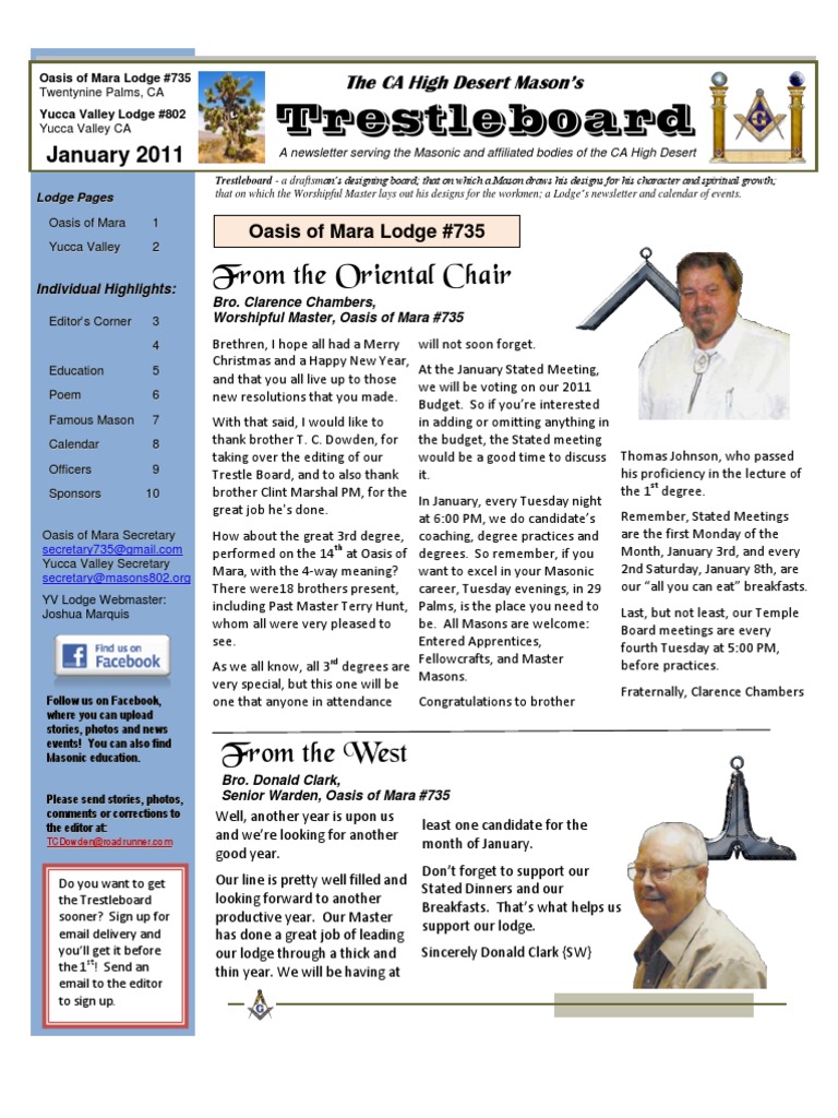 Trestle Board January 2011 | PDF | Freemasonry