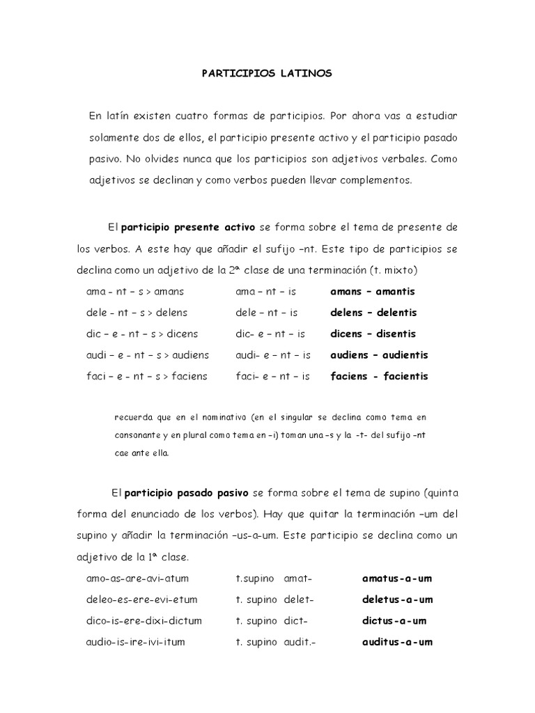 Formas y usos de los participios latinos | PDF | Verbo | Adjetivo