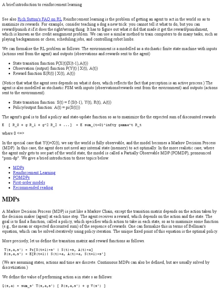 A Brief Introduction To Reinforcement Learning | PDF | Theoretical ...