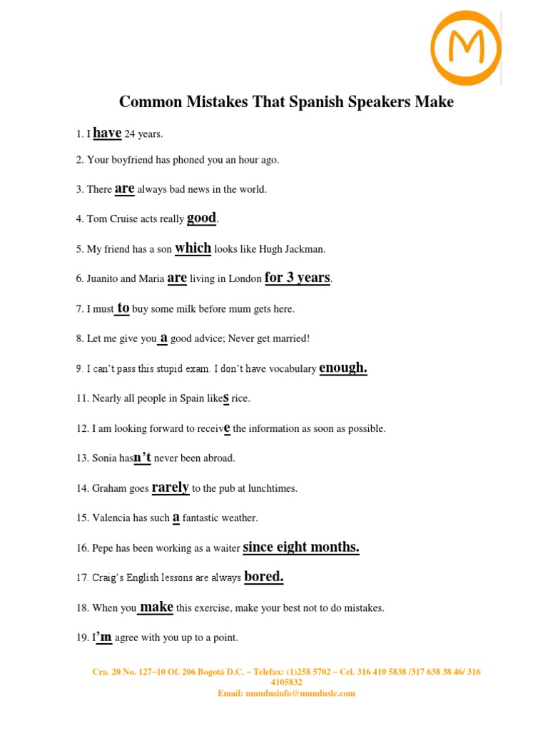 Common Mistakes Spanish Speakers Make | PDF