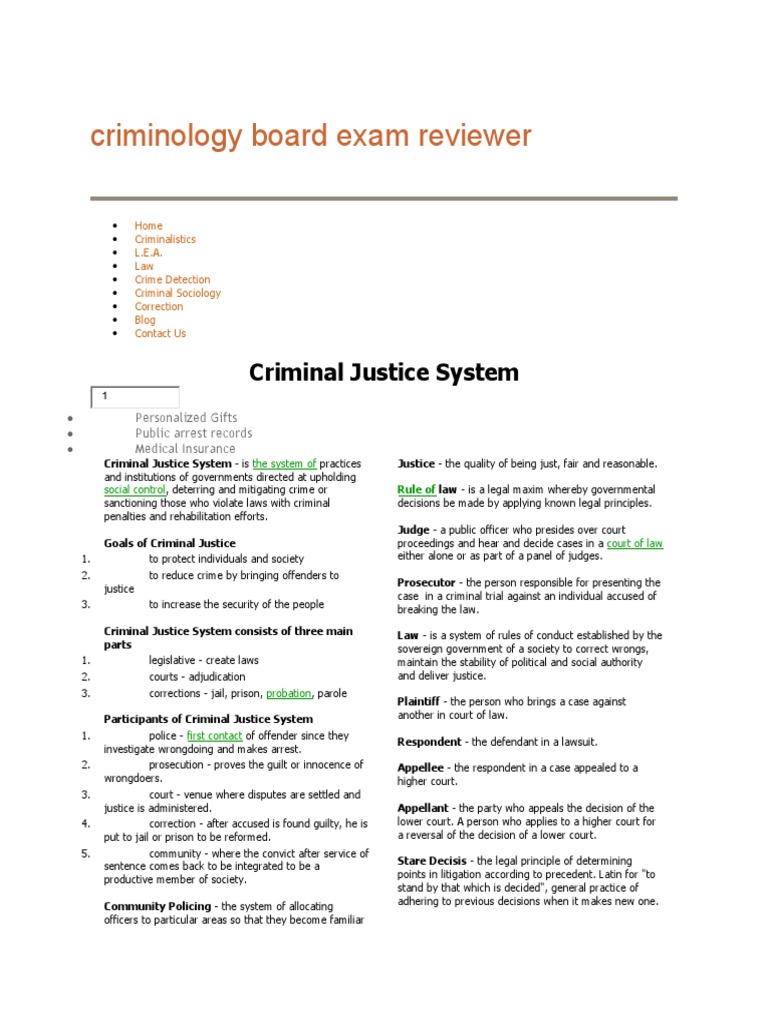 Criminology Board Exam Reviewer: Criminal Justice System | PDF ...