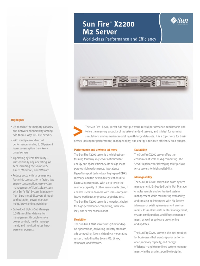 Sun Fire X2200 M2 Server: World-Class Performance and Efficiency | PDF ...