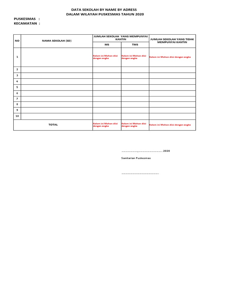 Form Kantin Sekolah - Kesling Sanitarian | PDF