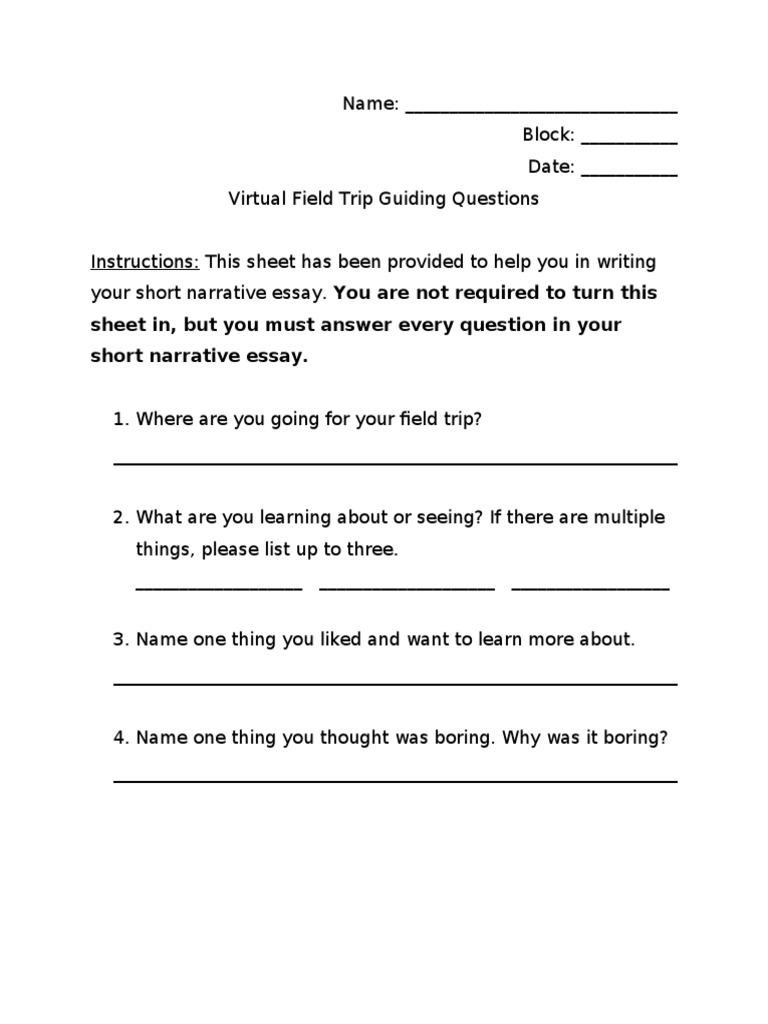 Sheet In, But You Must Answer Every Question in Your Short Narrative ...