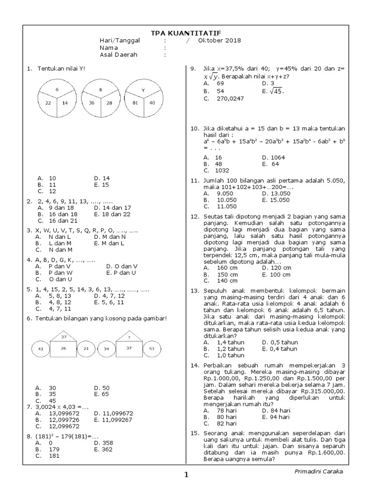 Soal Eval 3 Tpa MTK | PDF