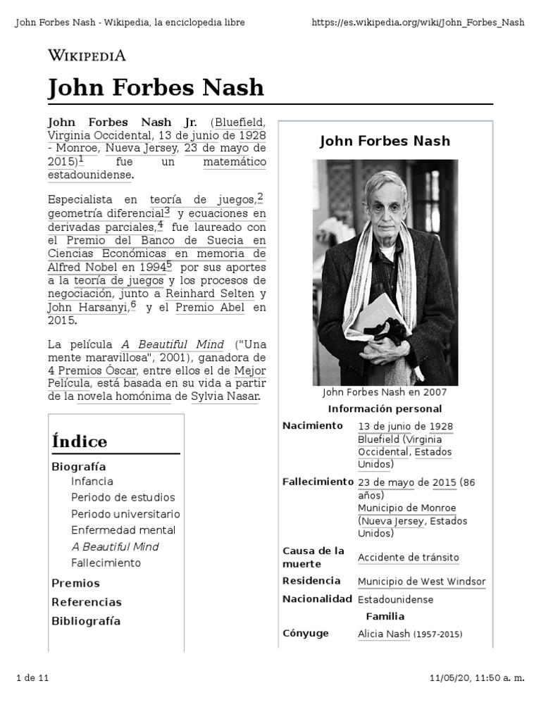 John Forbes Nash - Wikipedia | PDF | Bienestar | Medicina