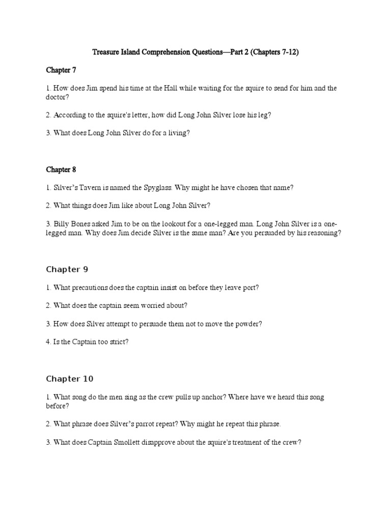 Treasure Island Comprehension Questions Part 2 | PDF