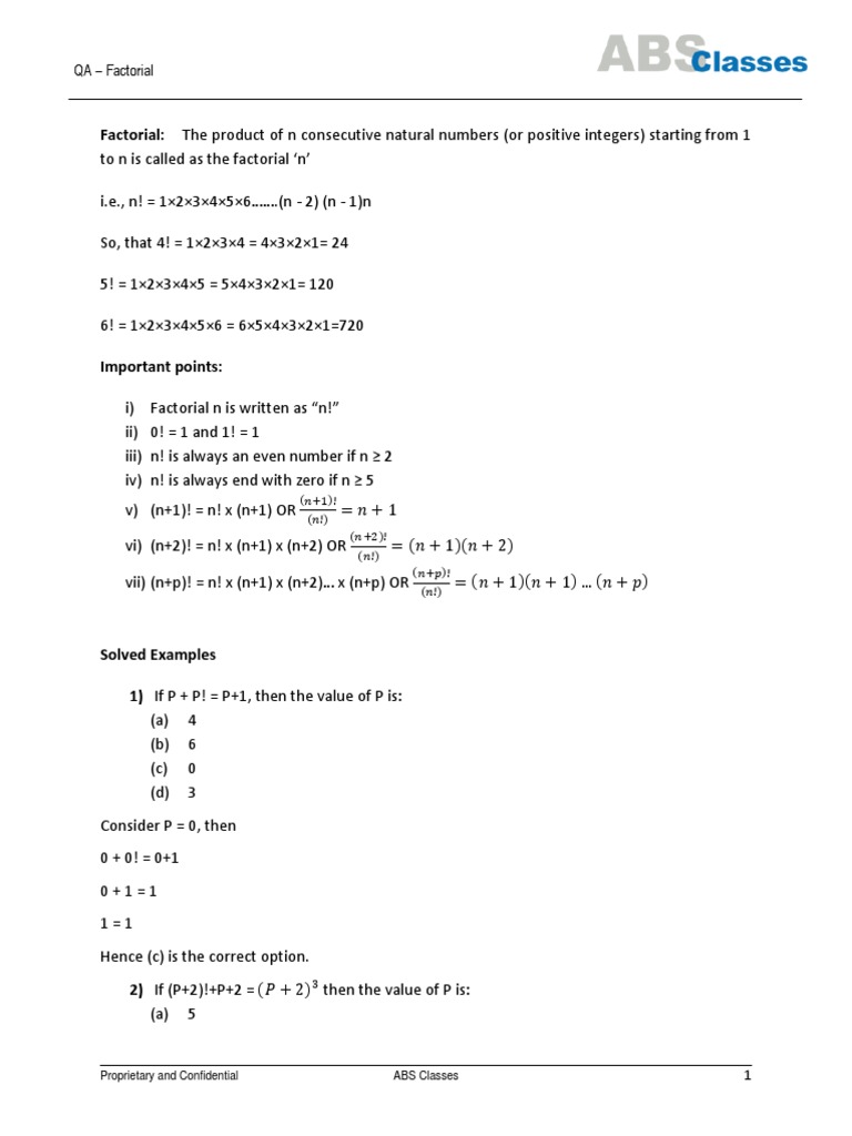 Factorial: The Product of N Consecutive Natural Numbers (Or Positive ...